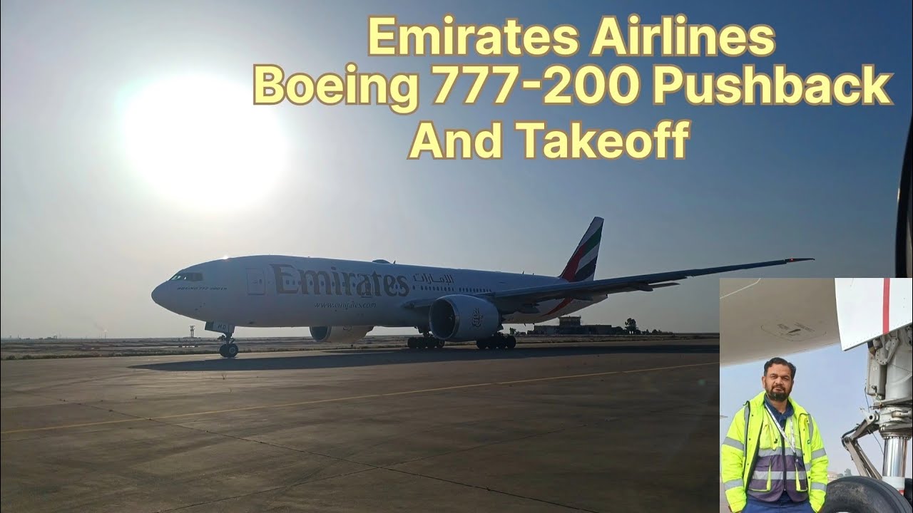 Emirates airlines boeing 777-200lr pushback and takeoff new york ...