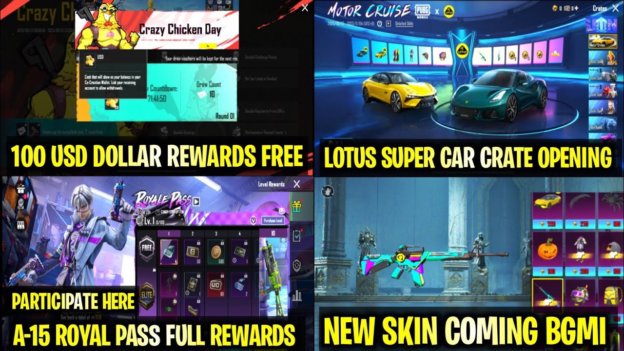 100$ USD DOLLAR REWARD BGMI 😍 LOTUS CAR CRATE OPENING | A15 RP PASS ...