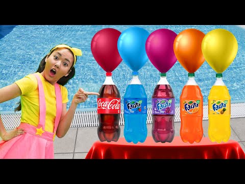 COKE vs MENTOS Experiment to Fill BIGGEST WATER BALLOON in Ellie's Swimming Pool