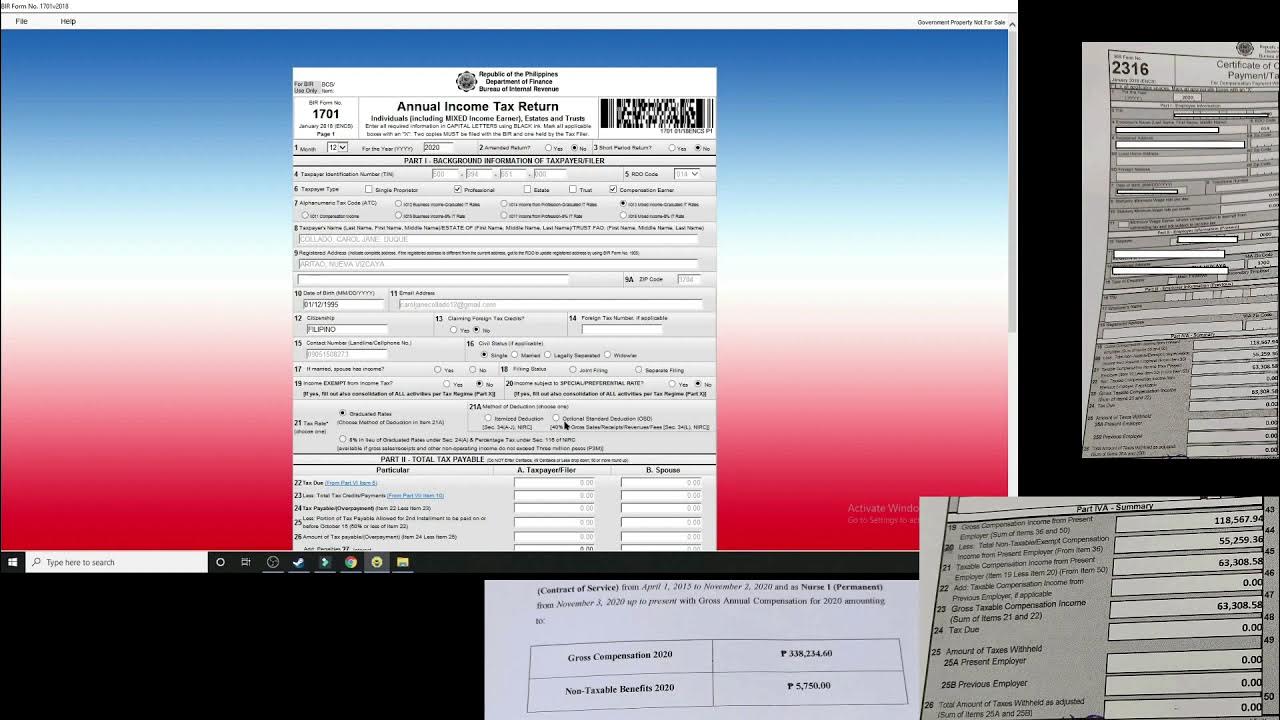 How to fill up BIR 1701 (MIXED INCOME - Graduated IT Rate) using eBIRForms v7.7 - YouTube