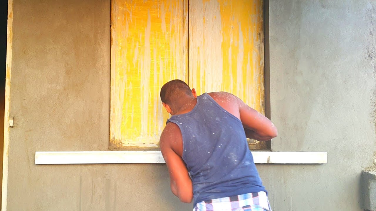 House Window Frame plastering work- using by sand and cement ...