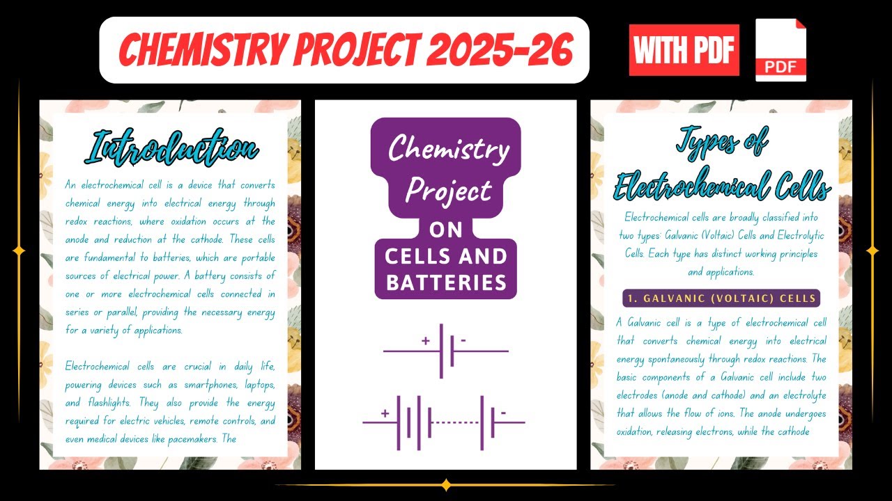 Chemistry Project Class 12th 2025-26 || Cells and Batteries || With PDF ...