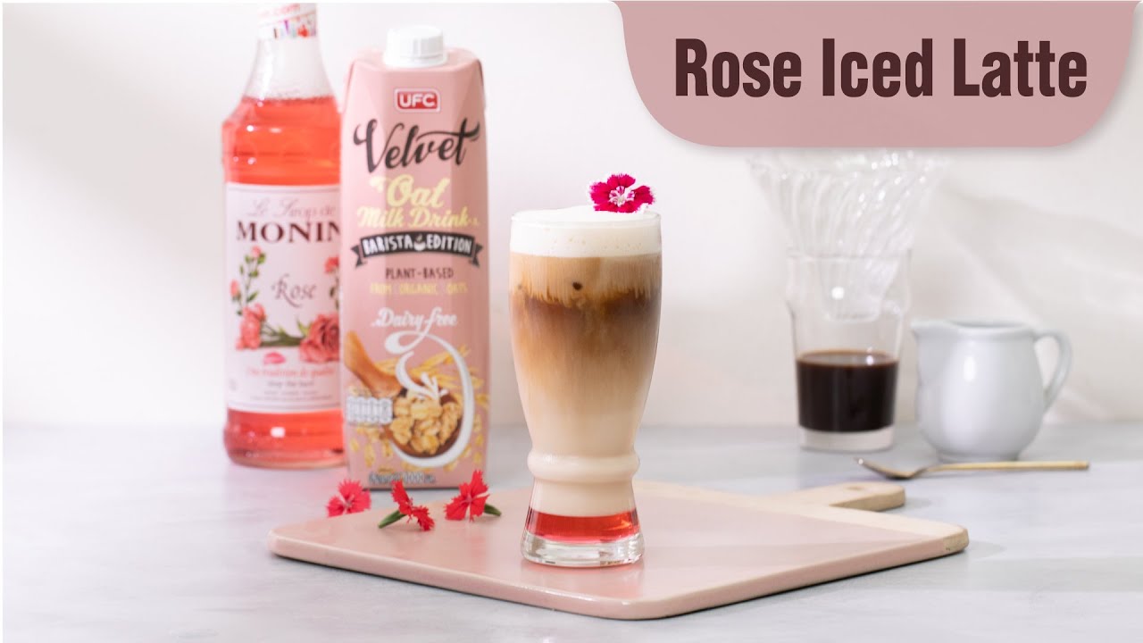How To Make Rose Iced Latte | DIY Coffee | UFC Velvet Oat Milk Barista ...