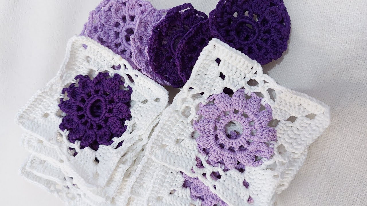 GRANNY SQUARE FLOWER CENTER TUTORIAL PART 2 - YouTube