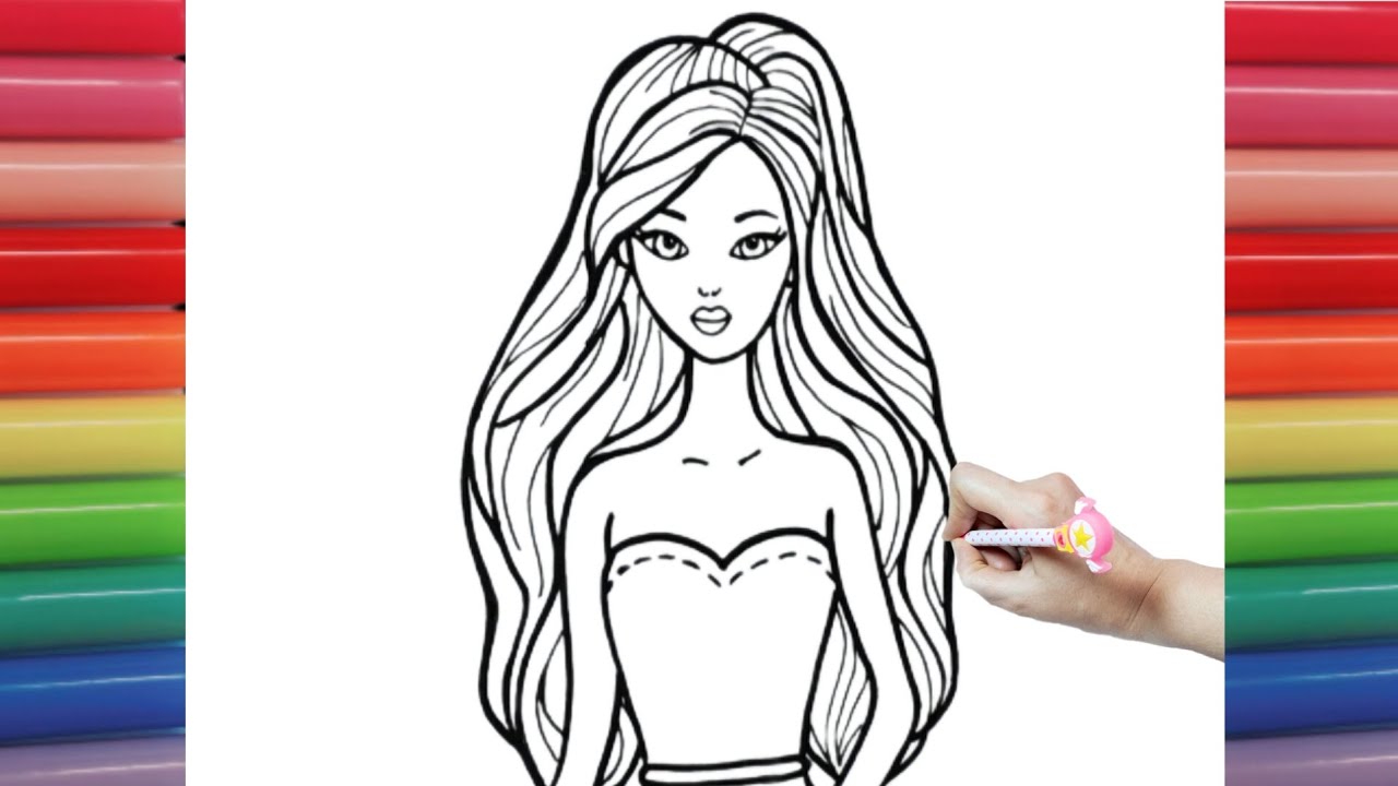 🎀Cute Barbie Girl Drawing & Coloring | Fun Painting for Kids! 🎨 - YouTube