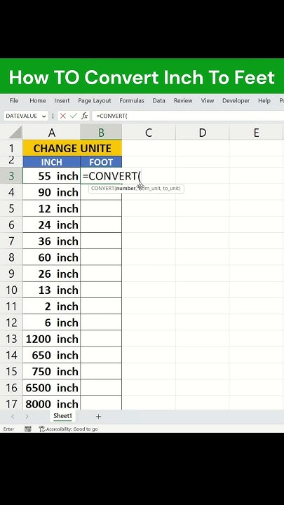 Convert Inch TO Feet In excel | How To Covert Unite In Excel #excel # ...