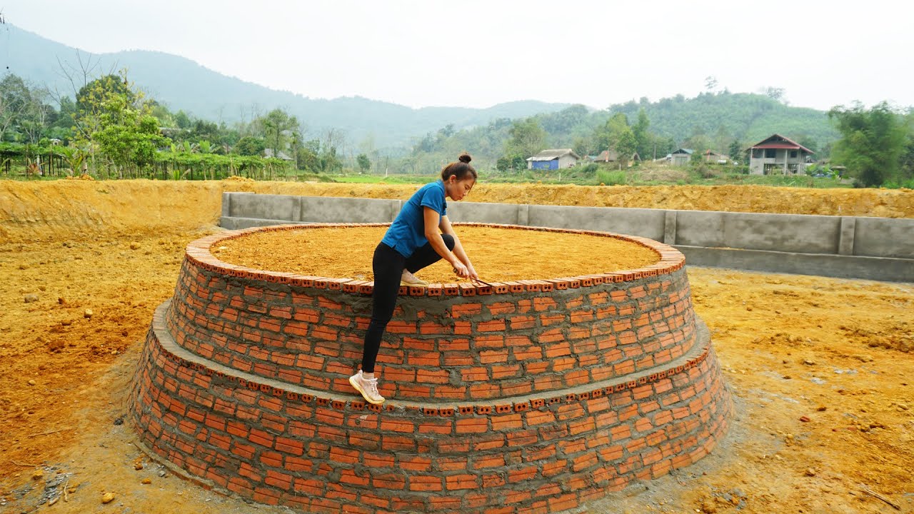 Building Small Island With Bricks In The Middle Of The Fish Pond - Fish ...