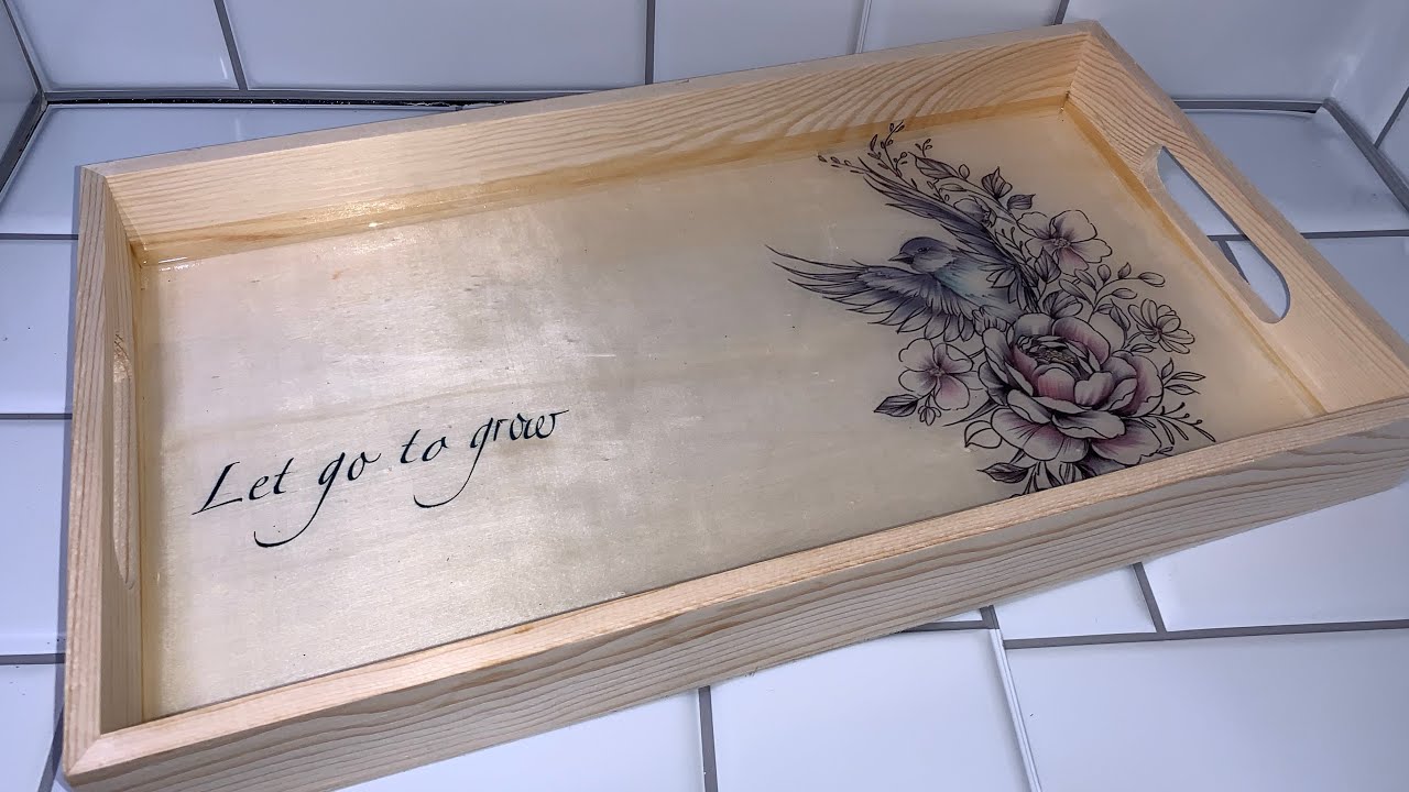 DIY Wood and Resin Tray using Temporary Tattoos - YouTube
