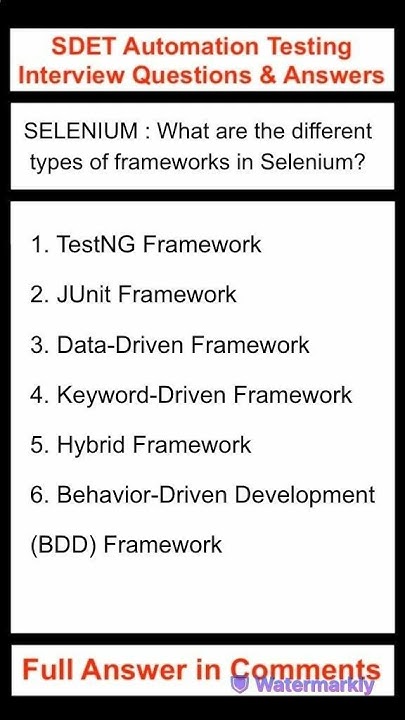 SELENIUM : What are the different types of frameworks in Selenium? SDET ...