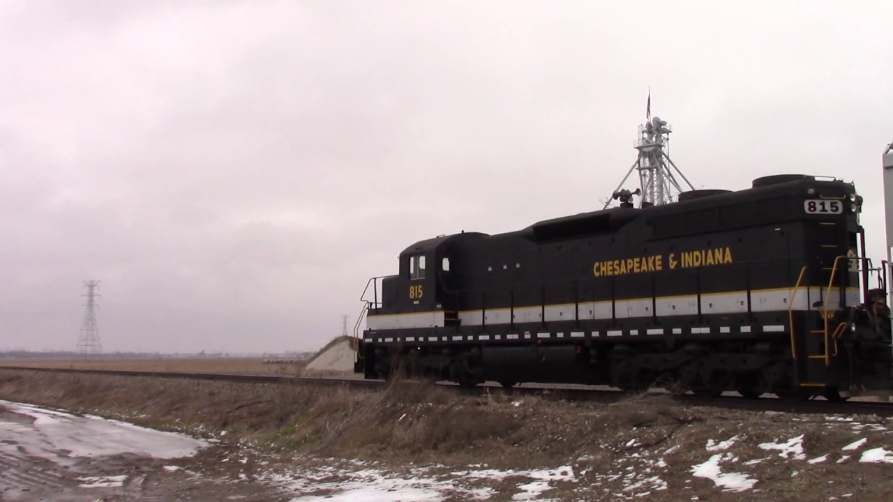 Chesapeake and Indiana loaded grain train heading east near Malden, IN ...