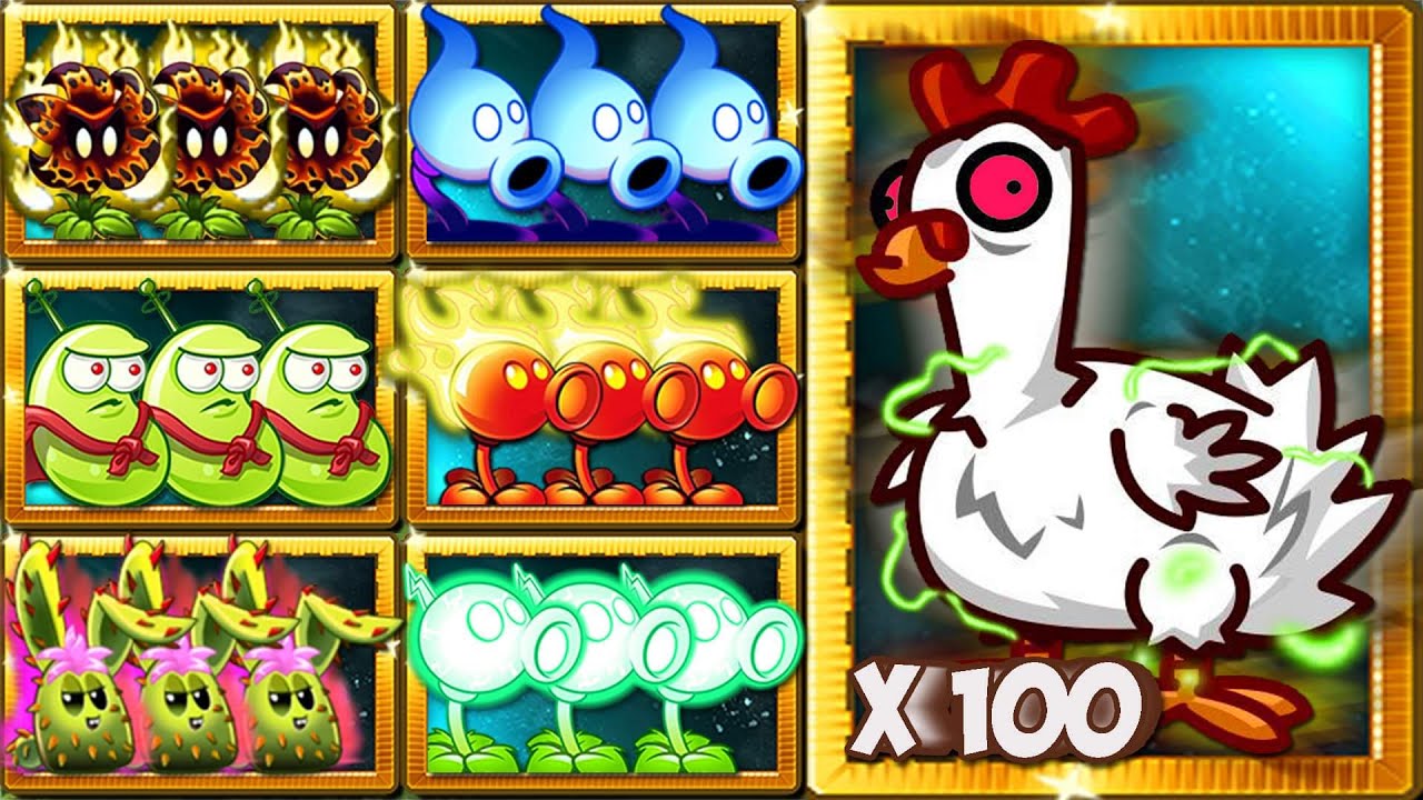 Every Plants x3 POWER-UP vs 200 Chicken Zombie LEVEL 50 - PvZ 2 ...