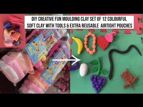 DIY creative fun moulding soft clay with 12 colourful clay pouches ...