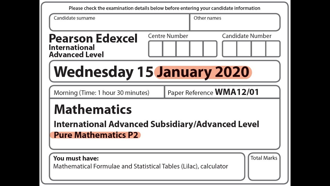 Edexcel IAL Maths - P2 - January 2020 - YouTube