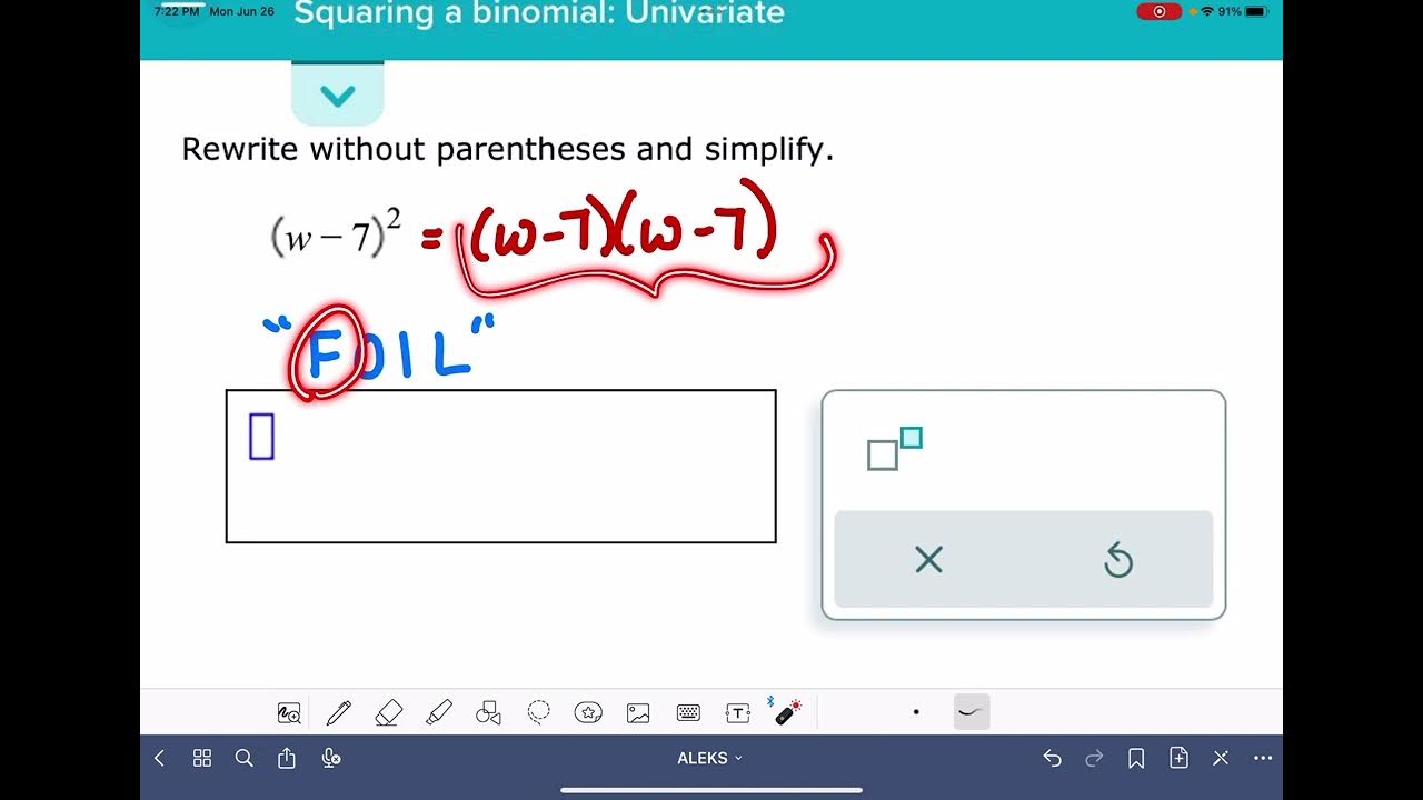 ALEKS: Squaring a binomial: Univariate - YouTube