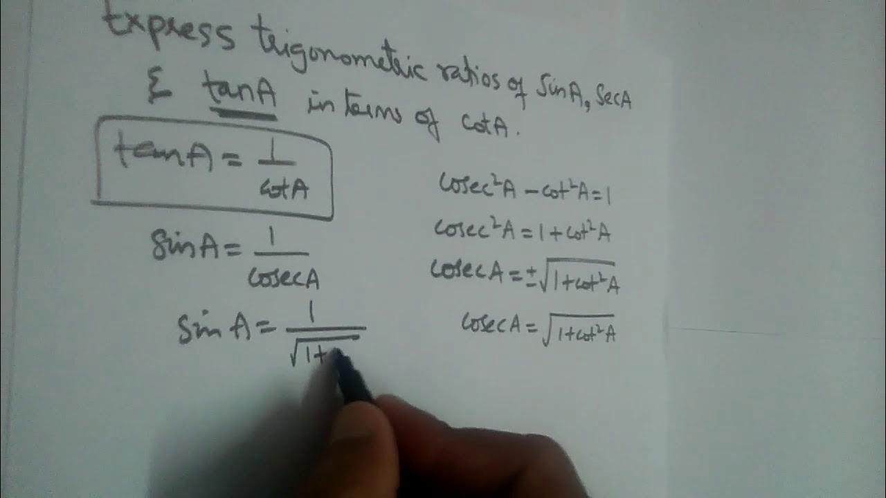 Express trigonometric ratios of sinA, secA and tanA in terms of cotA - YouTube