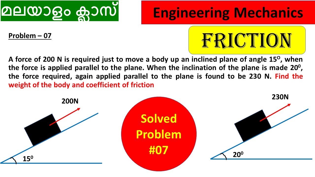 Friction (മലയാളം) | Problem 07 | Engineering Mechanics | First Year ...