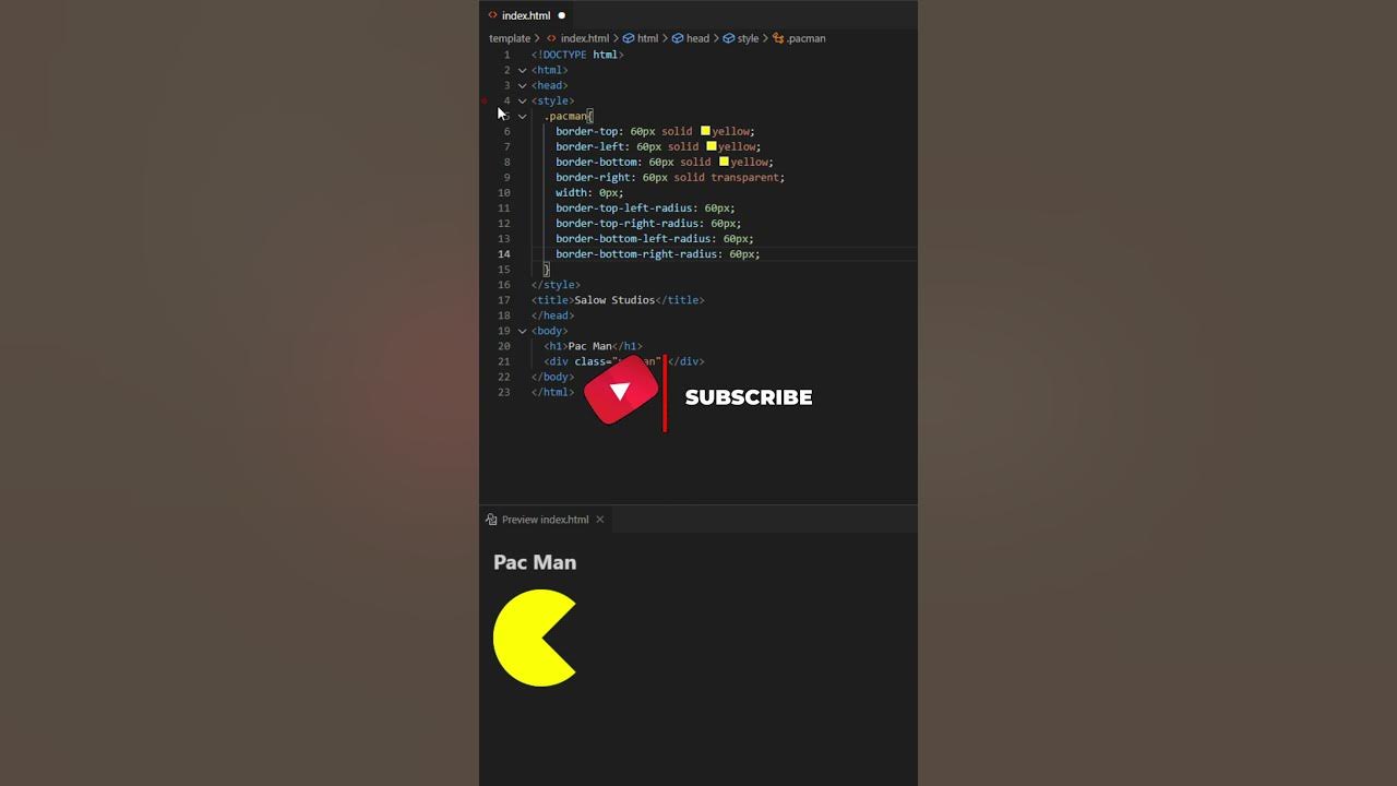 Pacman Using Html And Css Tutorial For Beginners Using Vscode Ide Shorts Coding Youtube