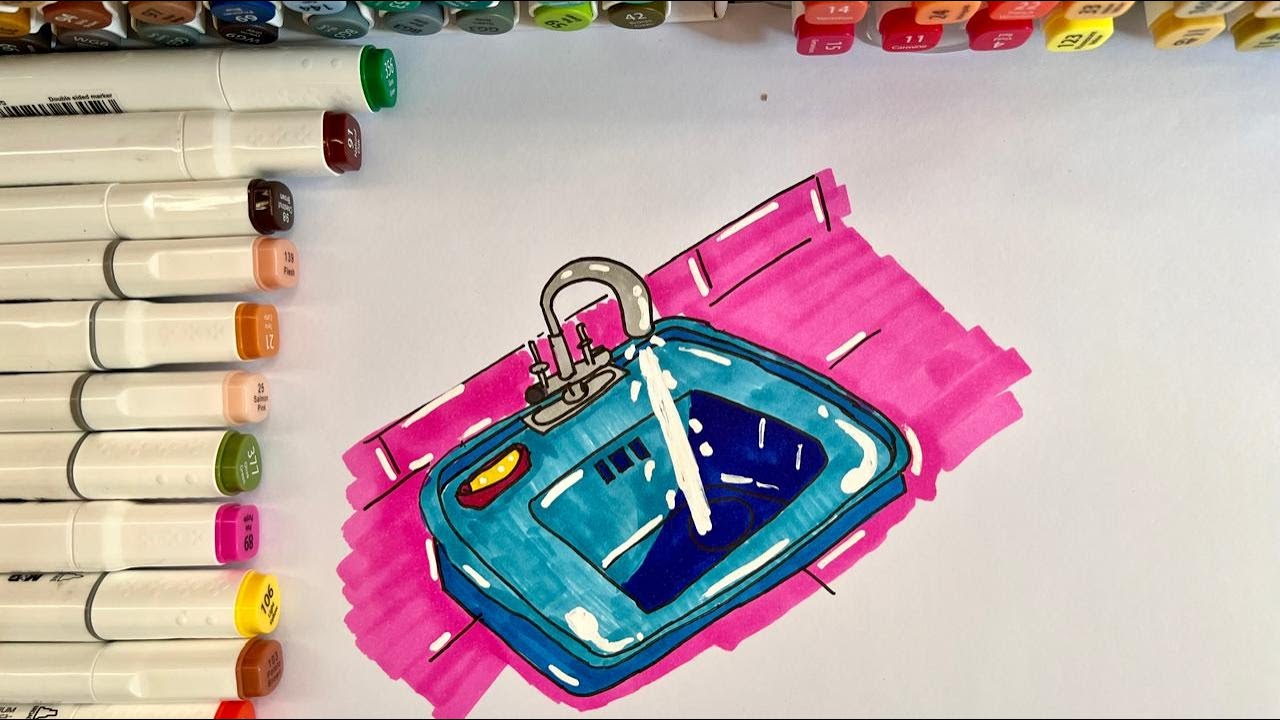 Draw and Color a Kitchen Sink | a Sink | Drawing for Kids | Drawing for ...