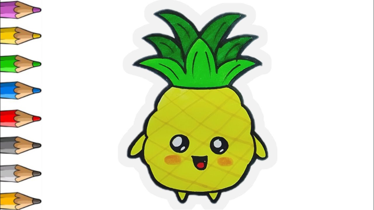 Cute pineapple 🍍 drawing step by step ll How to draw pineapple ll Easy ...