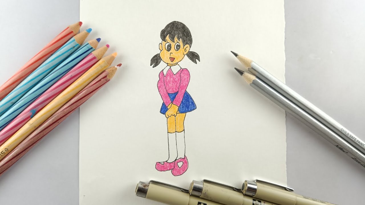 How to draw Shizuka from Doraemon Serial | Simple Sketch Tutorial - YouTube