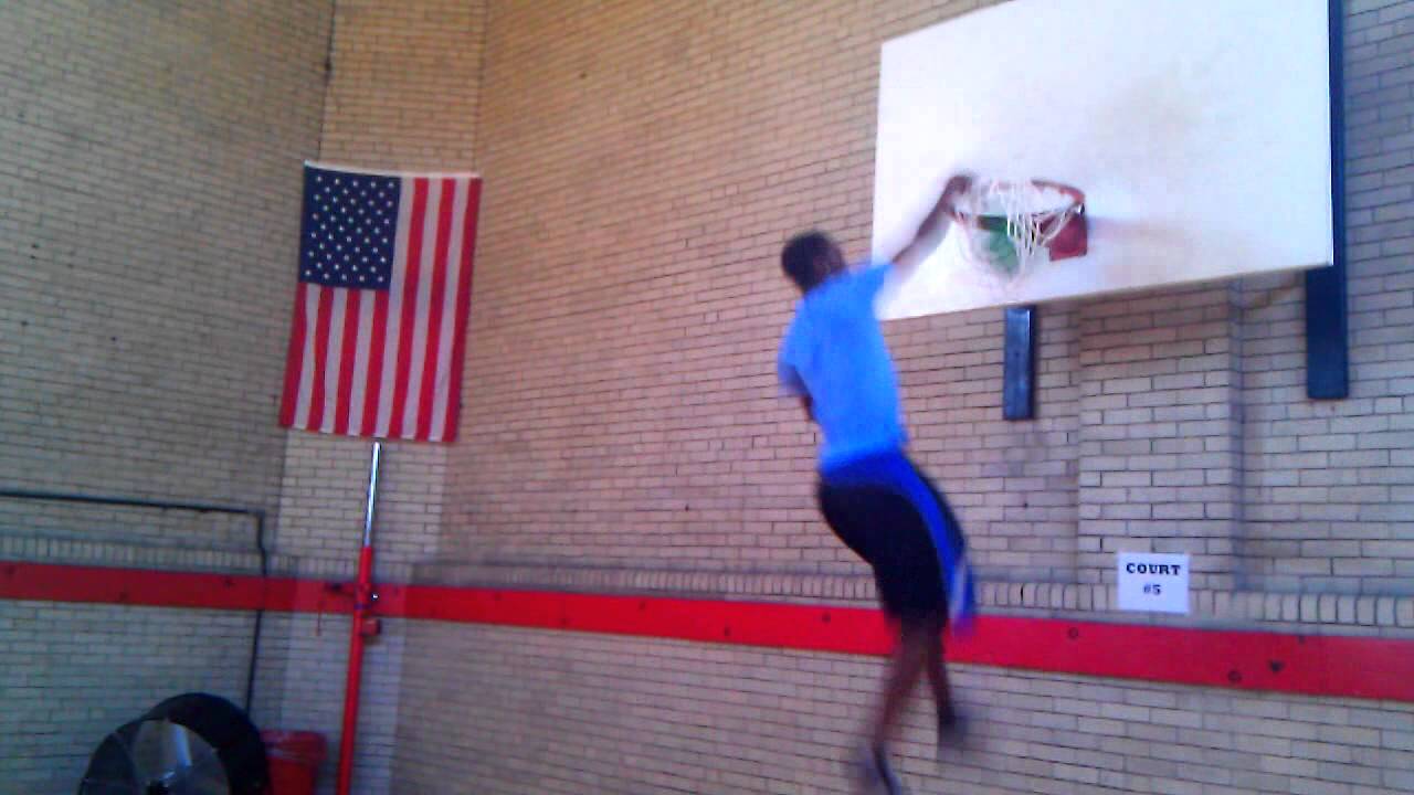Amazing Jump off wall through legs slam dunk - YouTube