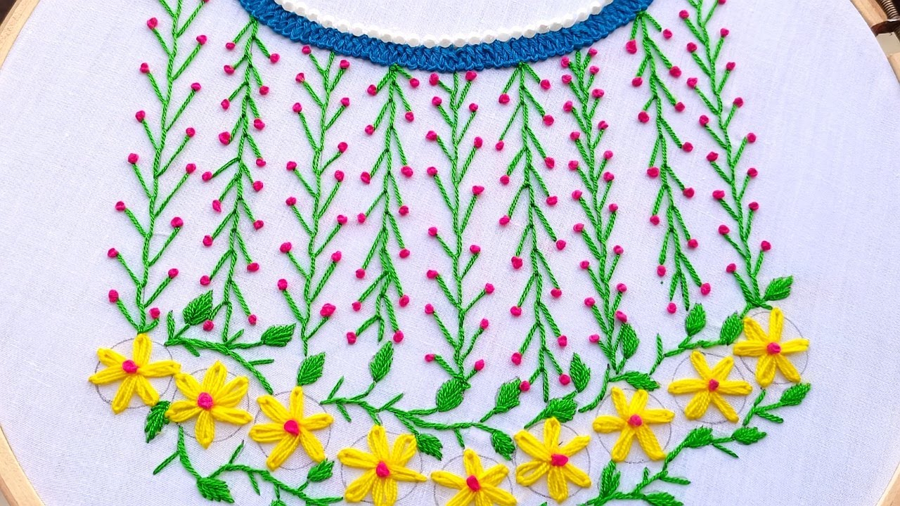 simple easy kurti/kamiz neck hand embroidery ||neck hand embroidery ...