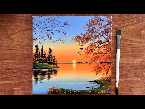 Calm Sunset Landscape painting for beginners | Acrylic Painting | Canvas Painting