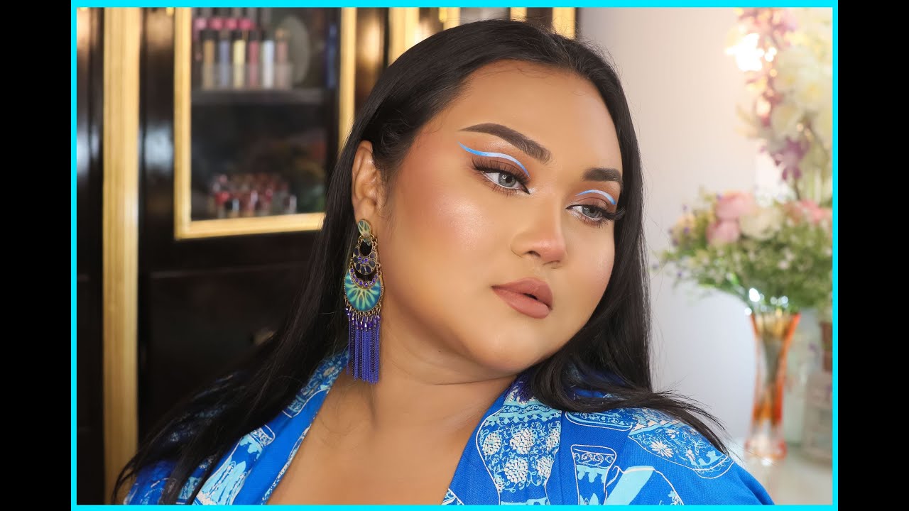GRWM + Life update | Blue graphic liner with glowy base makeup tutorial ...