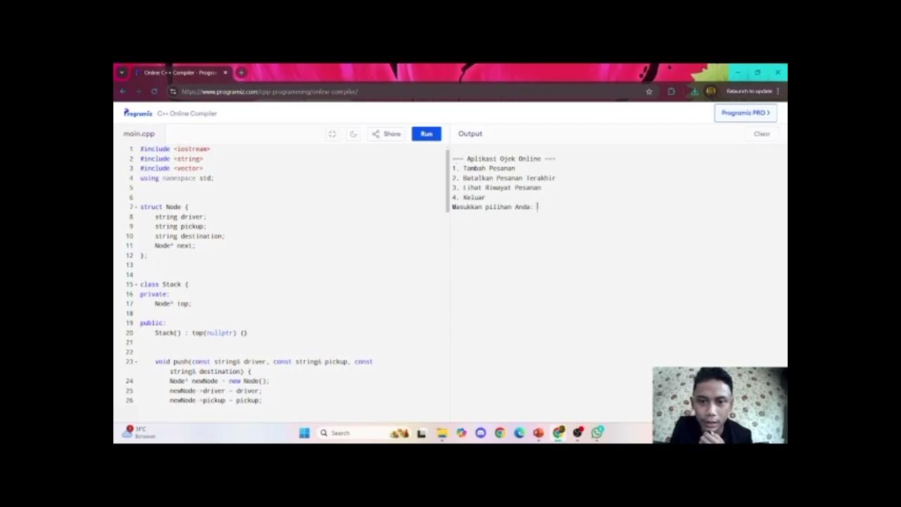 Aplikasi Ojol sederhana C++ Menggunakan Struktur Stack dan Linked List - YouTube