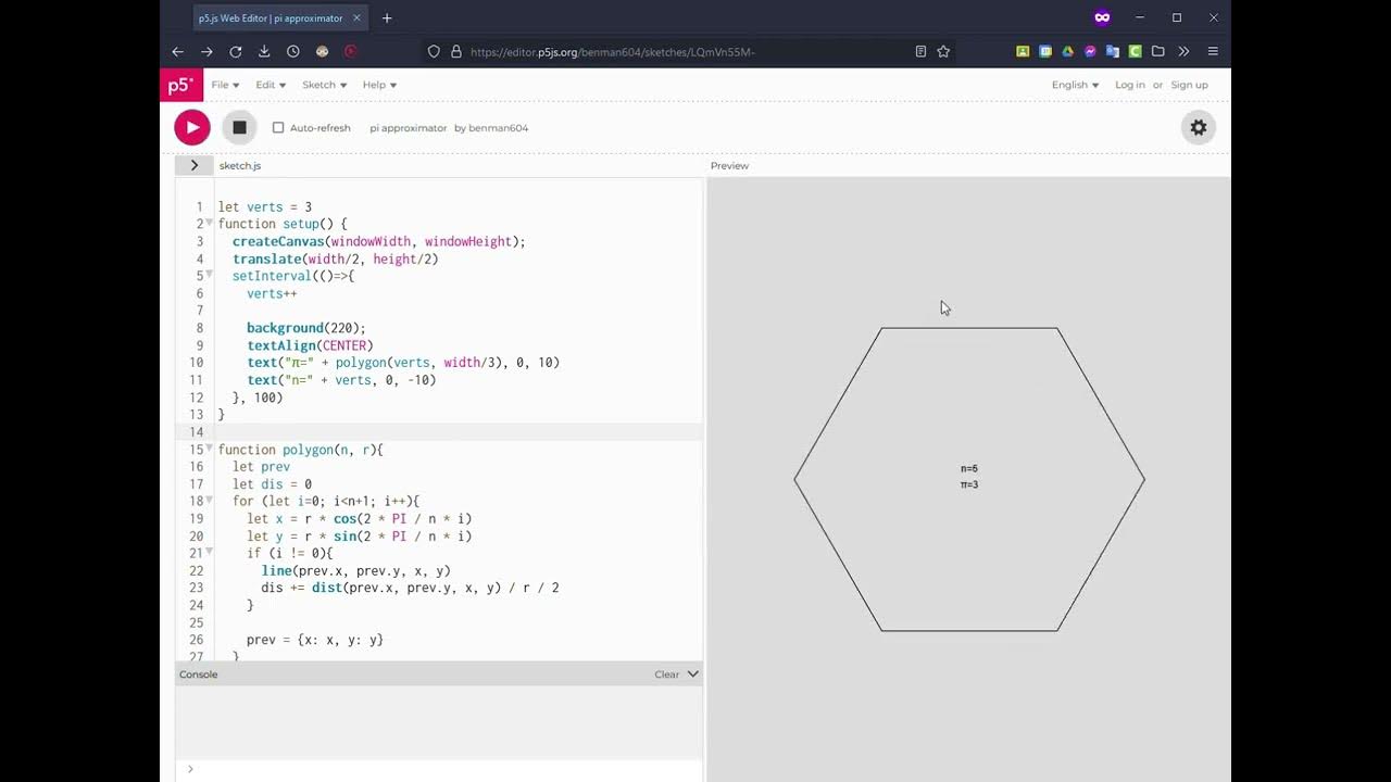 Visually Approximate Pi with p5.js - YouTube
