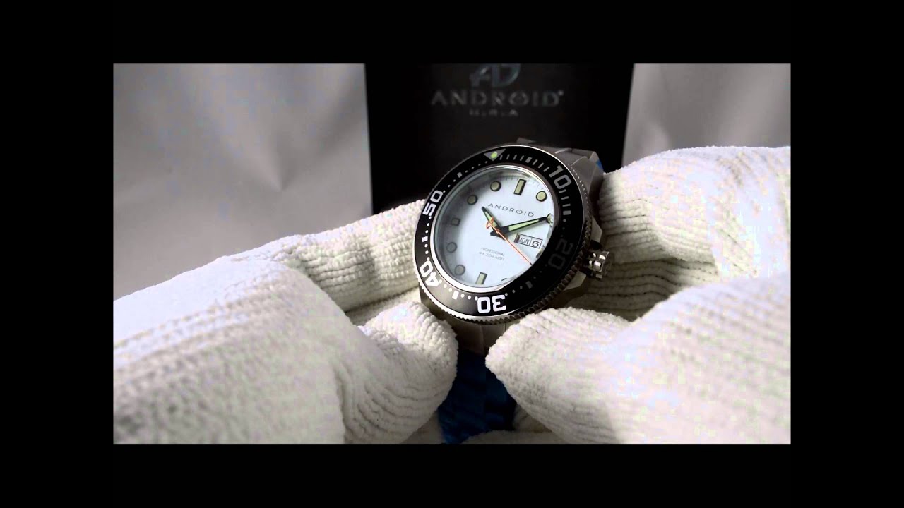 ANDROID 50mm Divemaster 200 Automatic AD813BW - YouTube