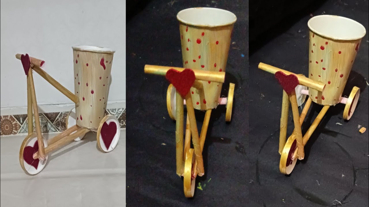 How to make paper cycle। Beautiful cycle। cup se cycle kese bhnaye ...