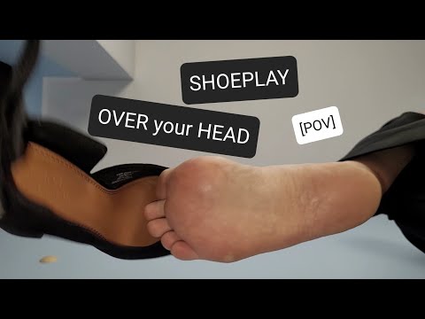135 - SHOEPLAY over your head, floor POV, black high heels, dangling