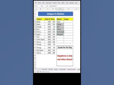 Unique Vs Distinct in Excel #shorts #exceltricks #excel #unique # ...