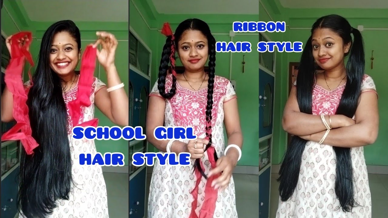 Two braid ribbon hairstyle for School girl - YouTube
