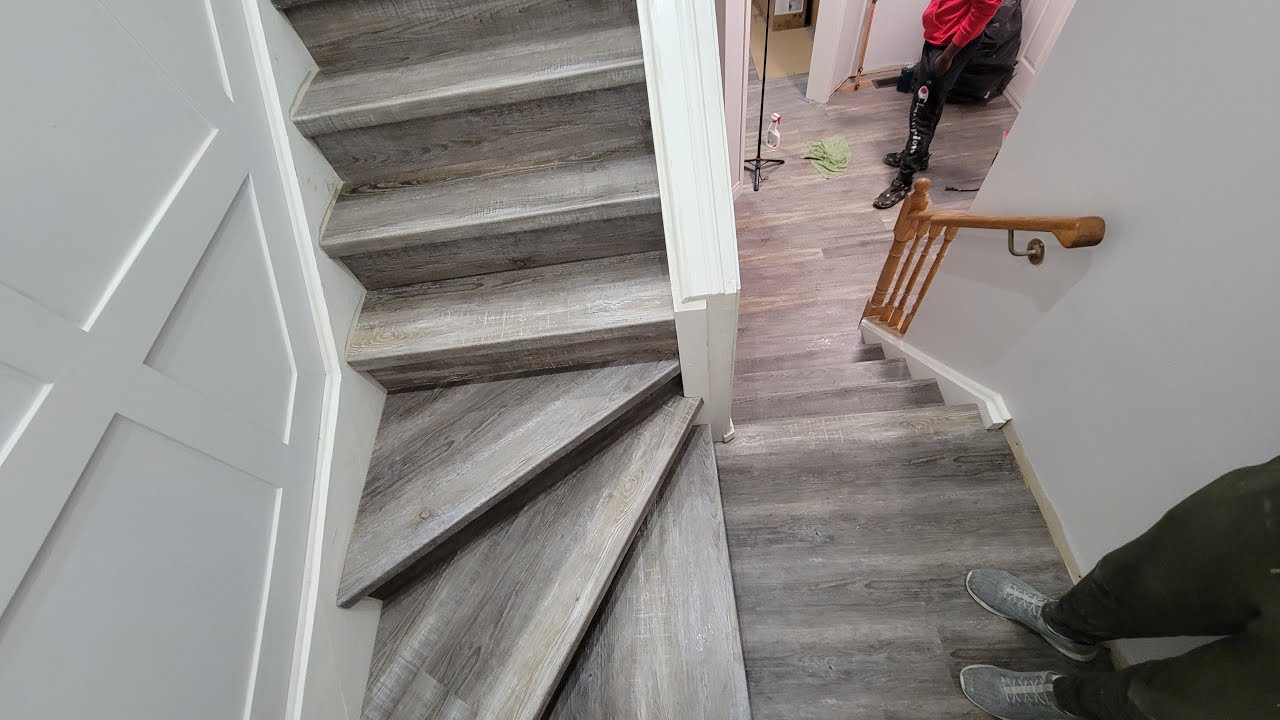 How To Install Vinyl Plank on Triangle Stair Treads - YouTube
