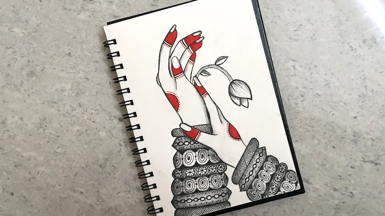 Lady Hand with Bangles Mandala Drawing | Hands Mandala Art - YouTube