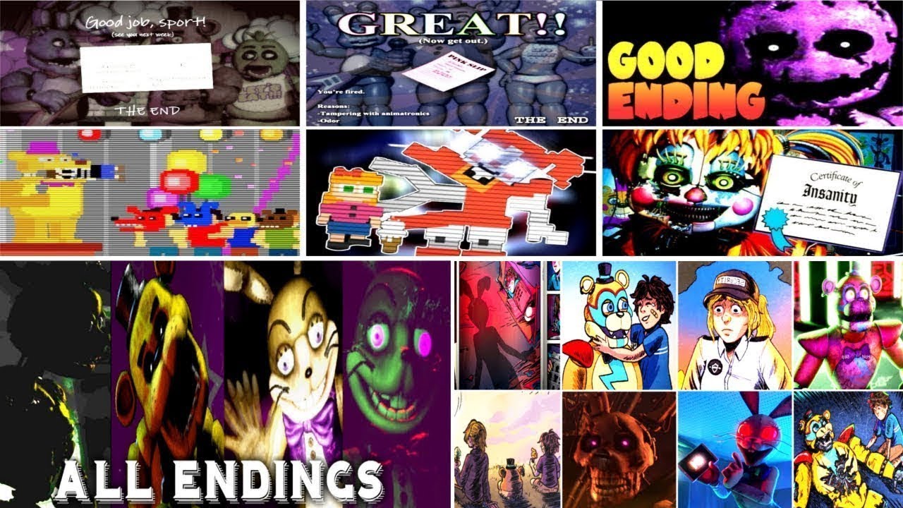 All FNAF Endings (2014-2021) | FNAF 1, 2, 3, 4, SL, 6, UCN, VR HW, CoD ...