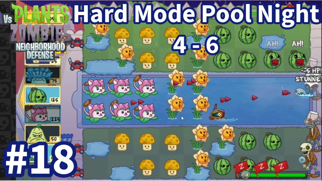 Plants vs Zombies Neighborhood Defense || Hard Mode Pool Night 4 - 6 ...