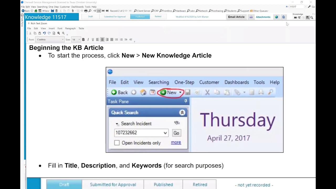 How to Create a New KB Article in Cherwell - YouTube