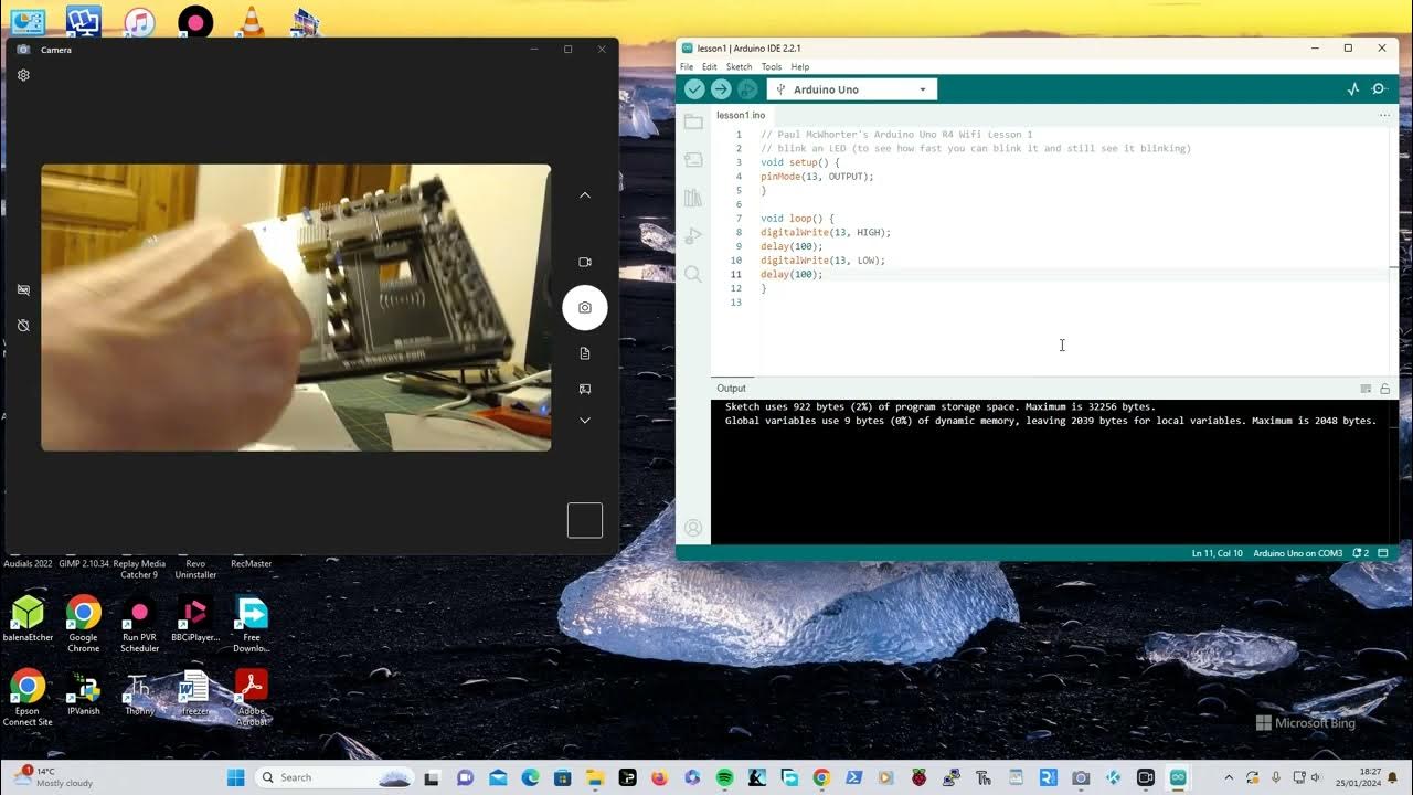 My video for Paul McWhorter's Arduino R4 Lesson 1 - Blinking an LED - YouTube