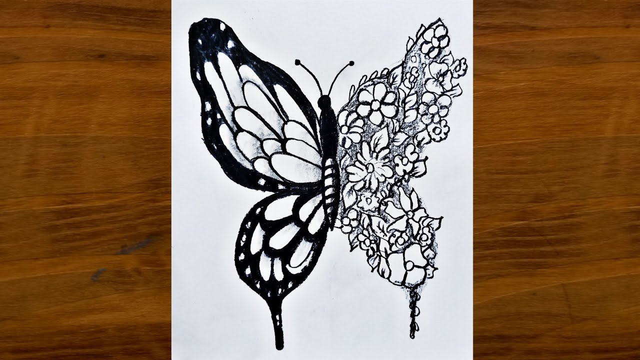 How to draw a combination of butterflies and flowers || Butterfly ...