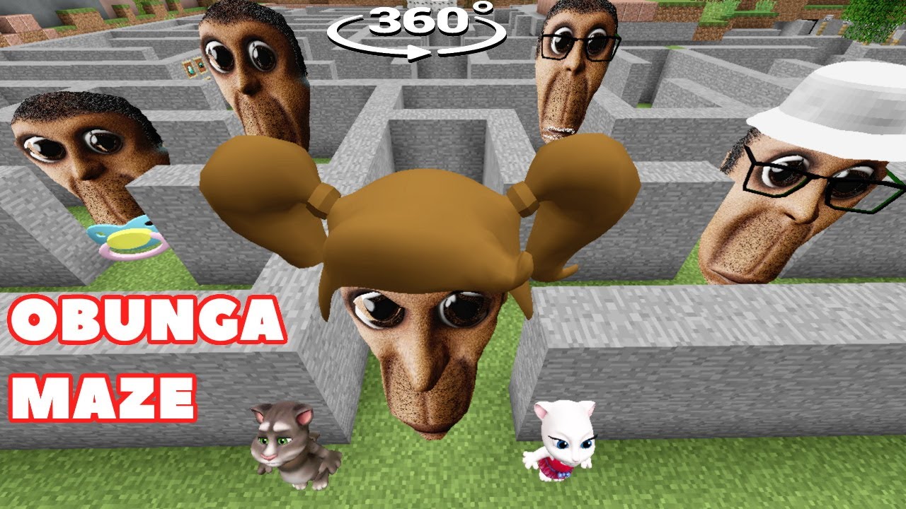 OBUNGA FAMILY Chasing Us in Maze in Minecraft 360° - YouTube