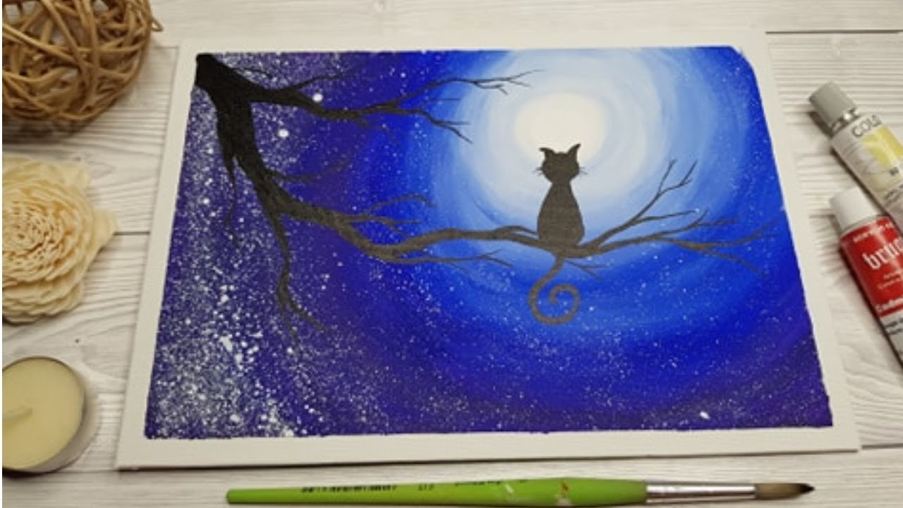 Daily challenge #203 ACRYLIC Painting Art 🐈 HOW TO PAINT A CAT in a ...