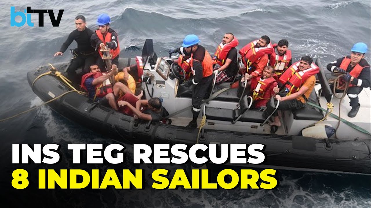 INS Teg Leads Rescue Mission After Tanker Capsizes Off Oman Coast - YouTube