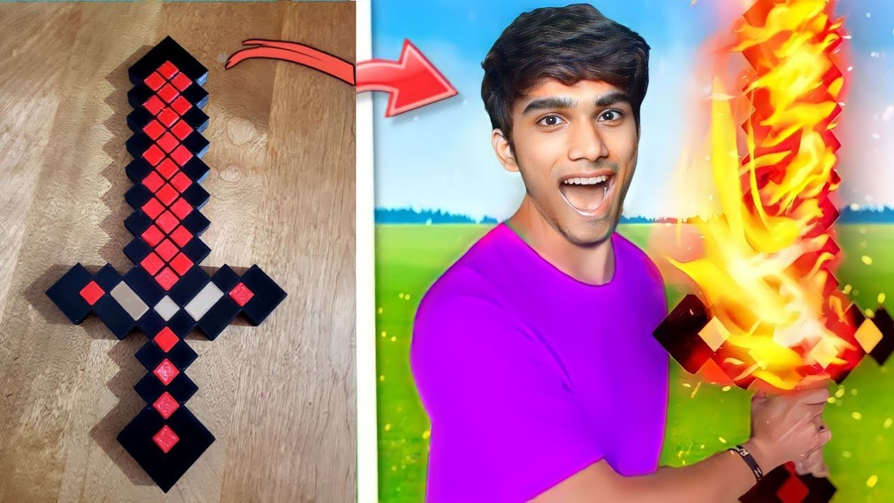 Minecraft I Built Real Life *FIRE SWORD* - YouTube