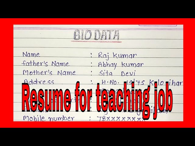 Biodata Format For Teacher Job Application