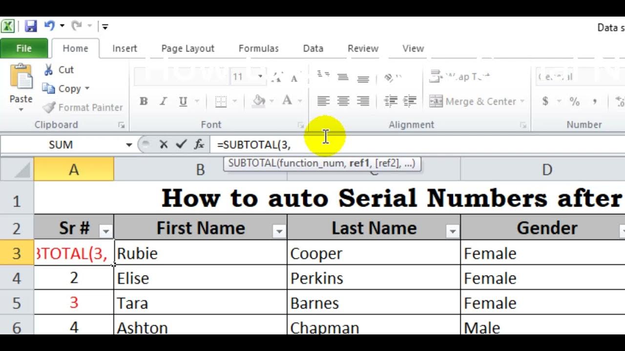 [Geek 10] How to get Auto Serial Numbers after applying filters in MS Excel (#CGeeks) - YouTube