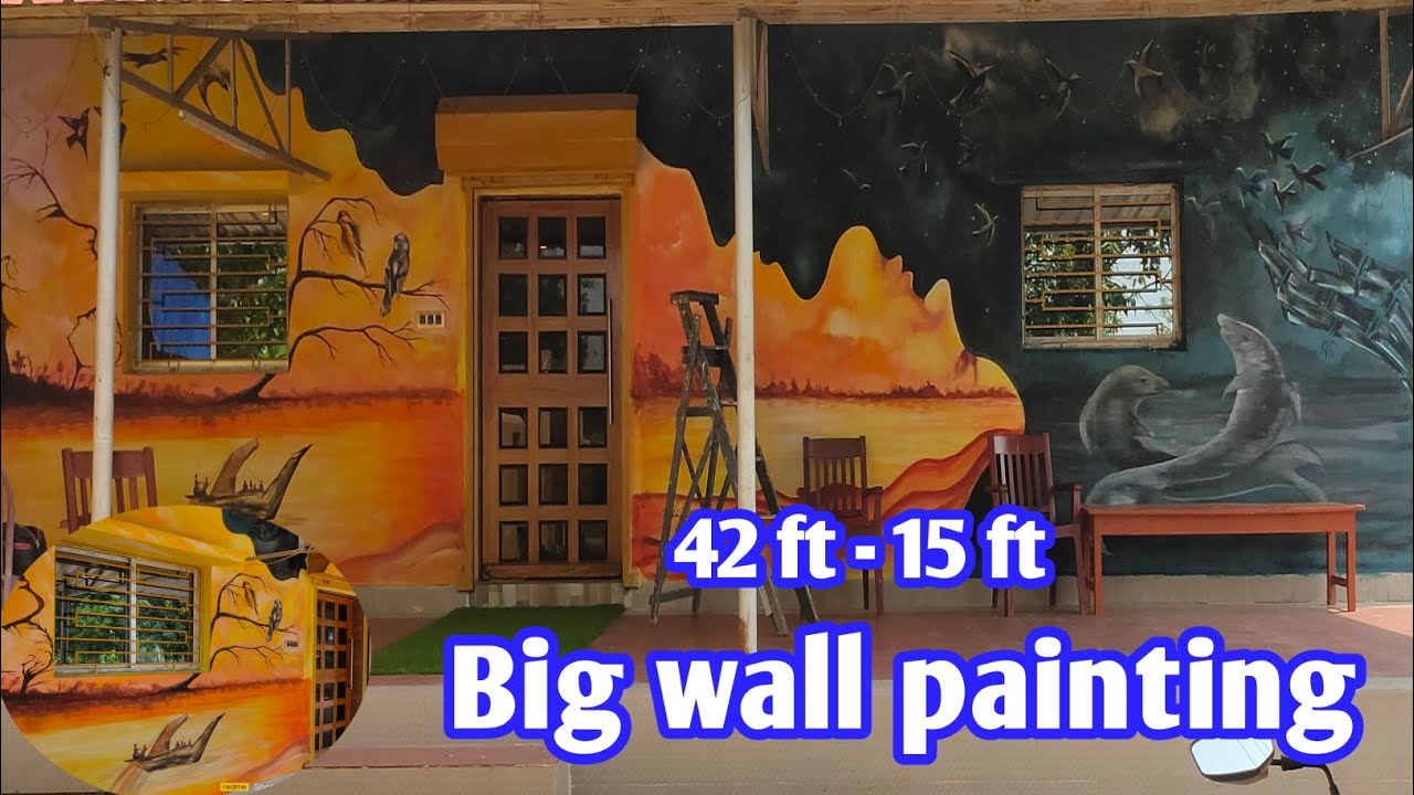Big wall painting 42 ft /15 ft |wall painting idea | #painting # ...
