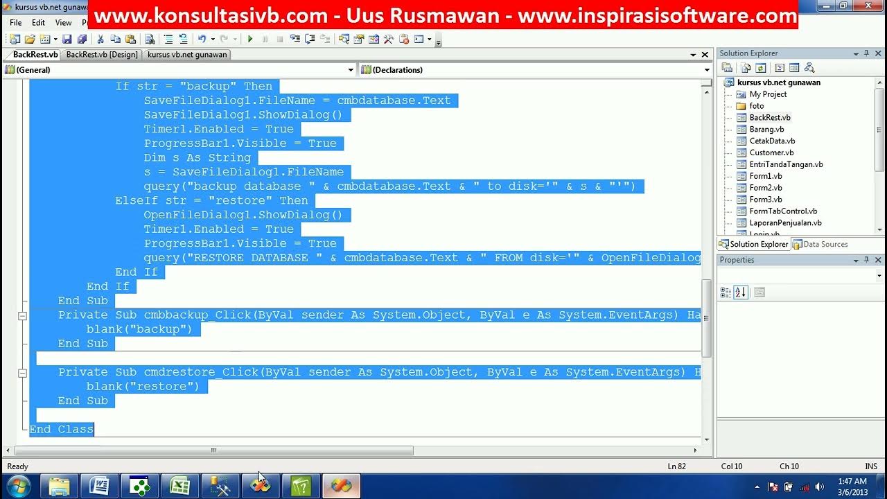 tutorial vb net sql server bab 20 backup dan restore - YouTube